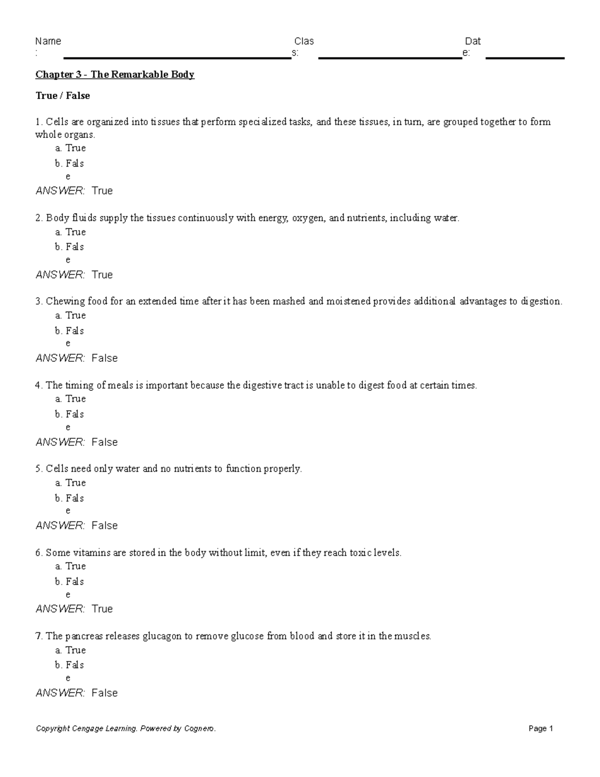 Chapter 3 Study Guide: The Remarkable Body Concepts & Questions - Studocu