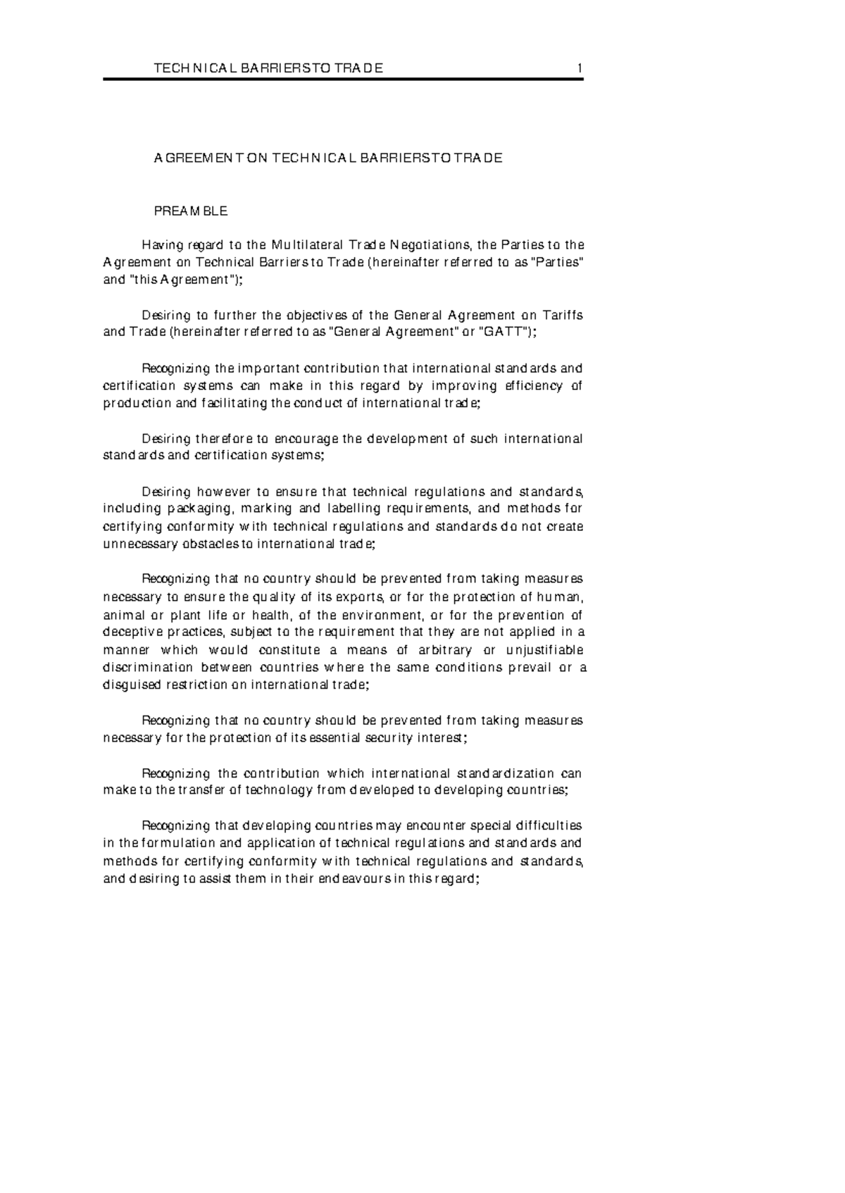 Technical Barriers to Trade: Agreement Overview and Provisions - Studocu