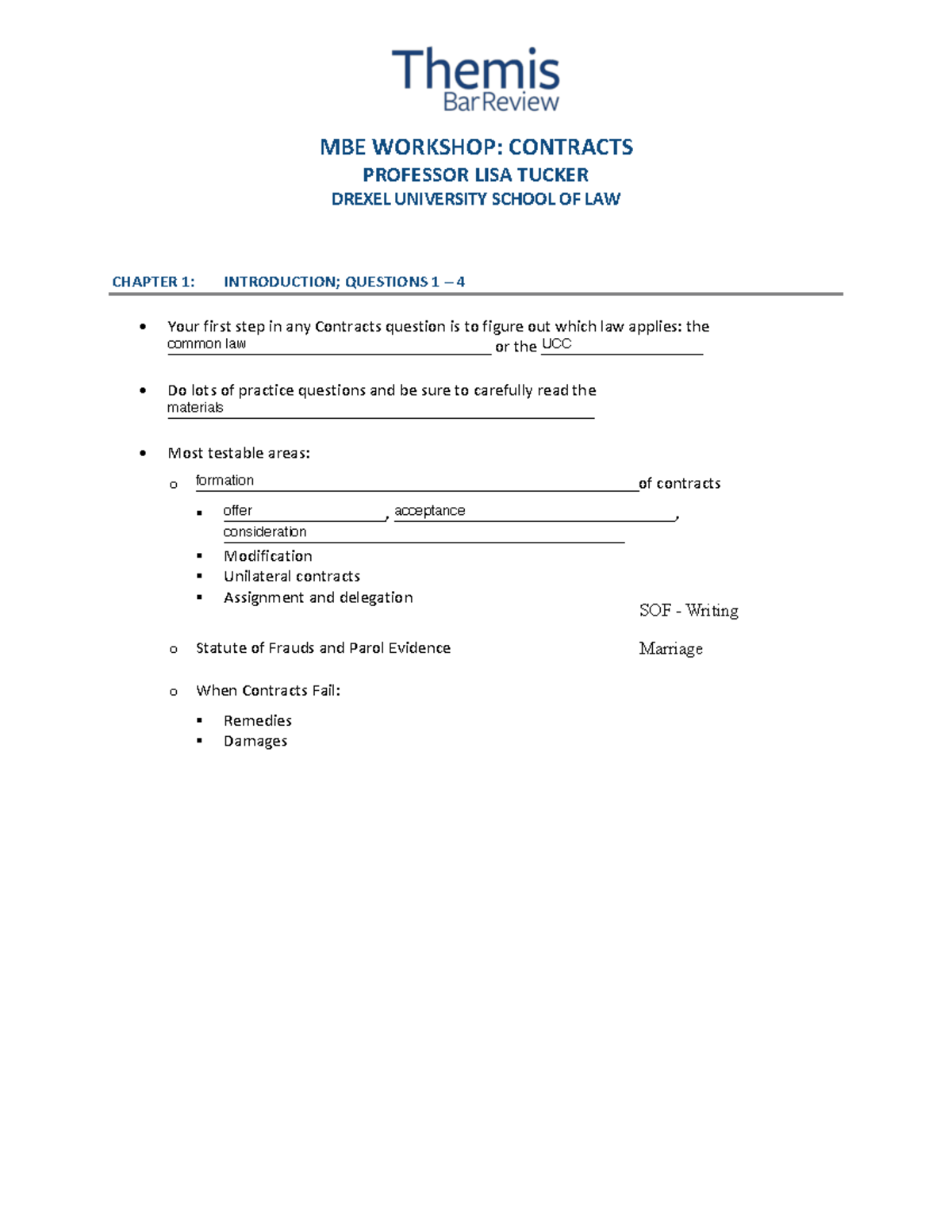 MBE - VFASJLKDFJAS; - MBE WORKSHOP: CONTRACTS PROFESSOR LISA TUCKER ...