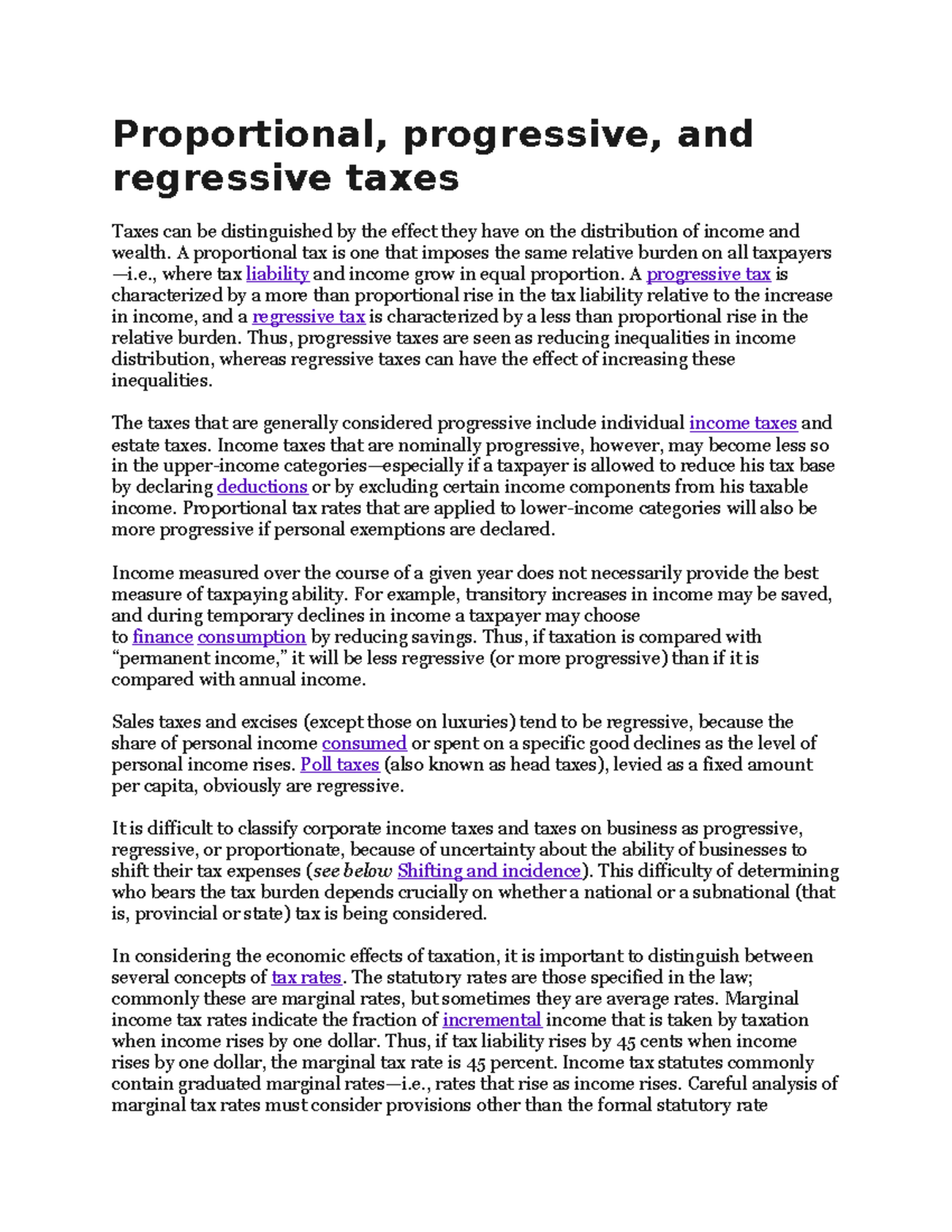 Proportional, Progressive, and Regressive Taxes - Key Notes - Studocu