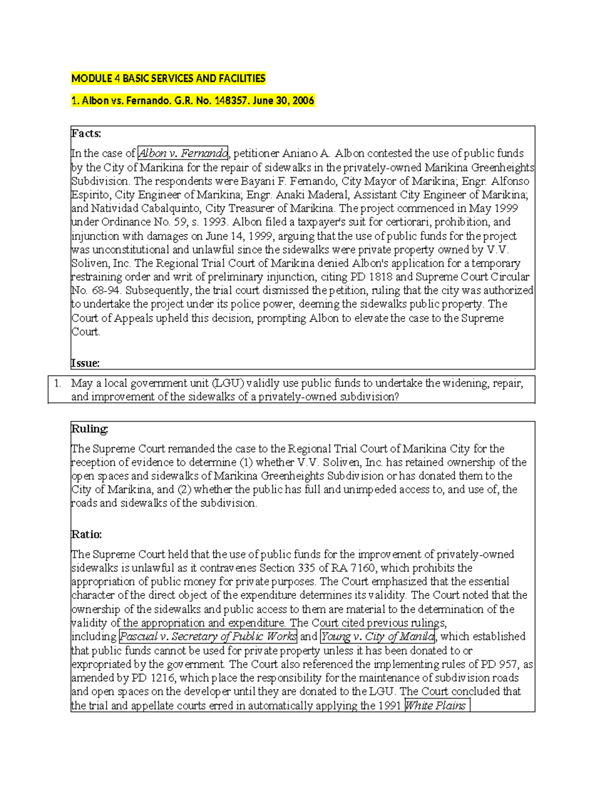 MODULE 4-10 CASE DIGEST: LAND USE, TAXATION, AND EMINENT DOMAIN ISSUES - Studocu
