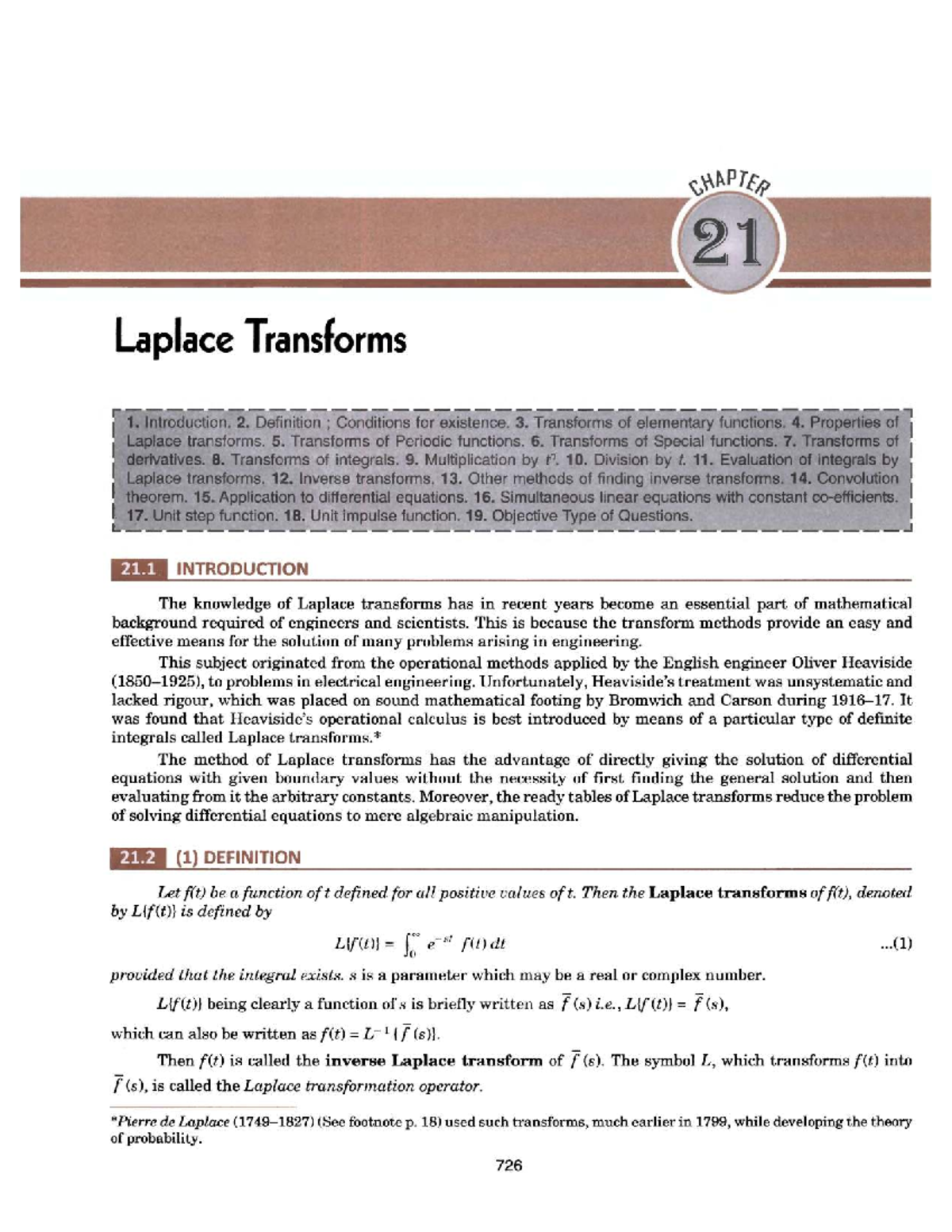 CHAPTER 21: Laplace Transforms - Concepts and Applications - Studocu