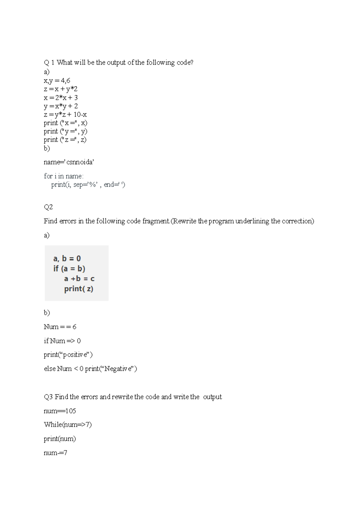 Python test: code output and error correction analysis - Studocu