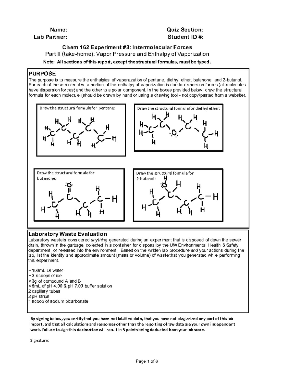 Chem 162 Lab Report: Intermolecular Forces & Vapor Pressure Analysis ...