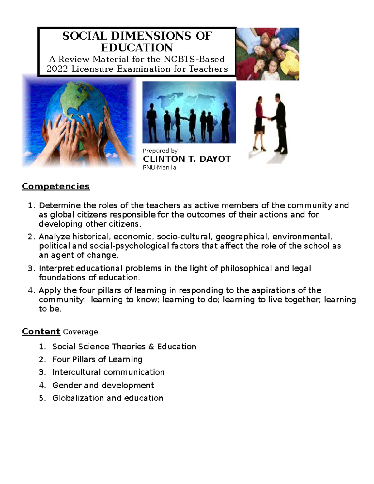 Social Dimensions of Education - Prepared by CLINTON T. DAYOT PNU ...