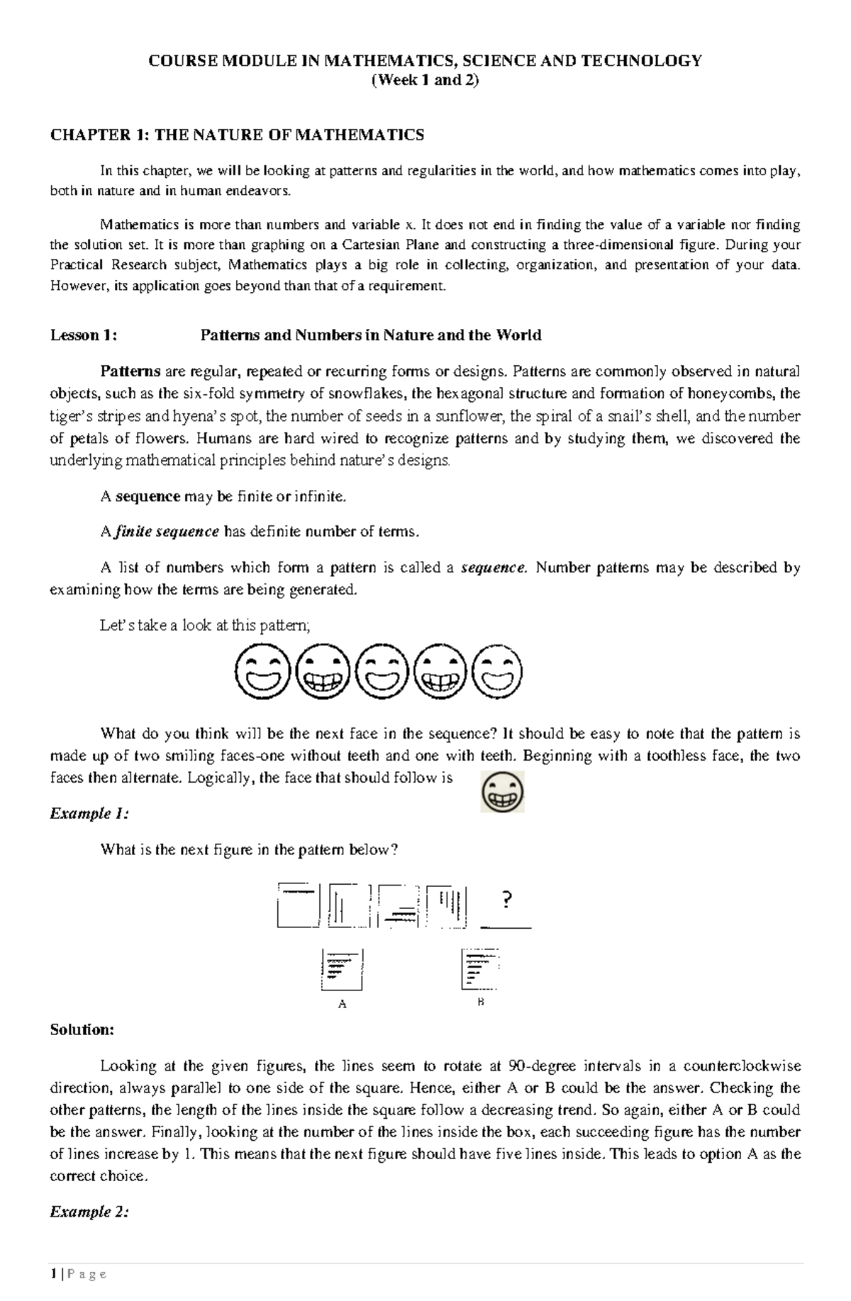Mathematics Module 1 - Patterns, Sequences, and Functions in Nature - Studocu