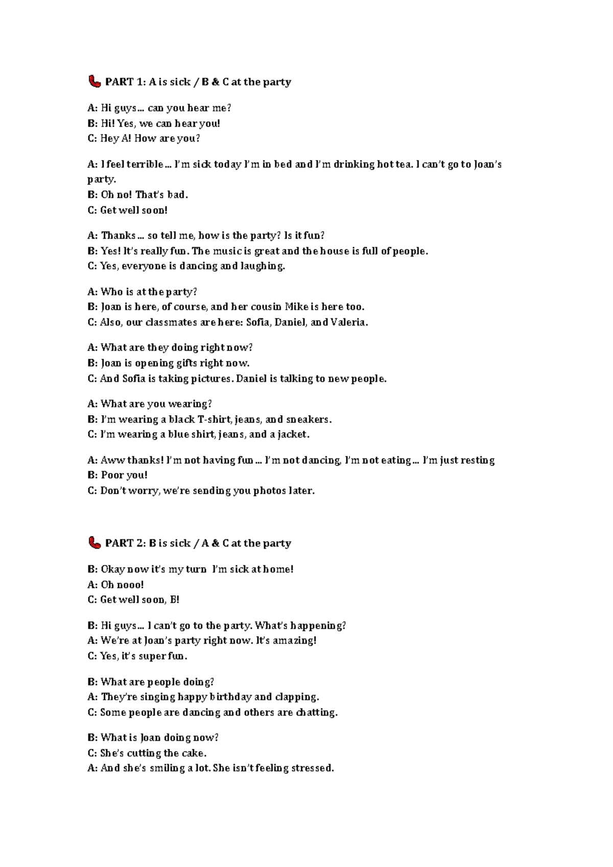 Dialogue at the Party: Joan's Celebration and Friends' Updates - Studocu