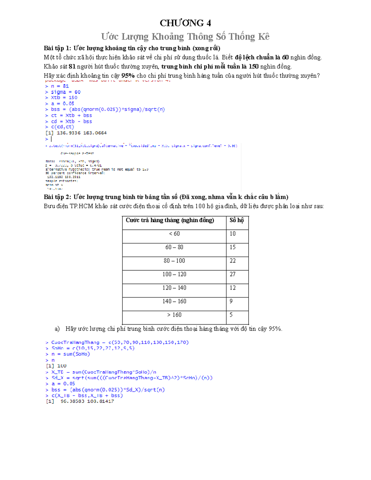 BT CHƯƠNG 4: Ước Lượng Khoảng Thông Số Thống Kê - Bài Tập và Giải Thích ...