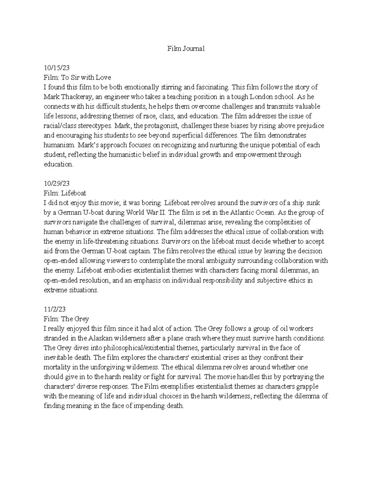 Film Journal: Analysis of Themes in Key Movies (Final Project) - Studocu