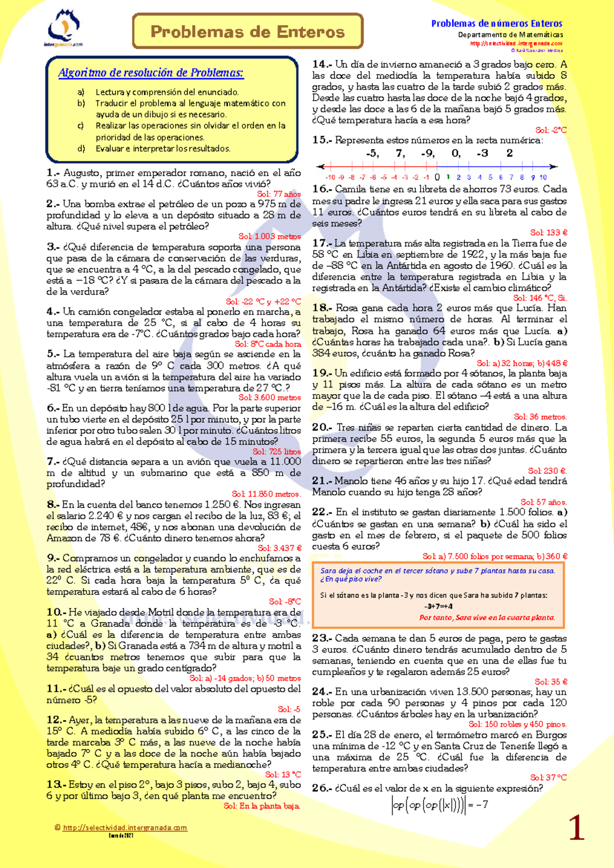 Problemas enteros - Muy buen apunte - © selectividad.intergranada 1 Problemas de números Enteros ...