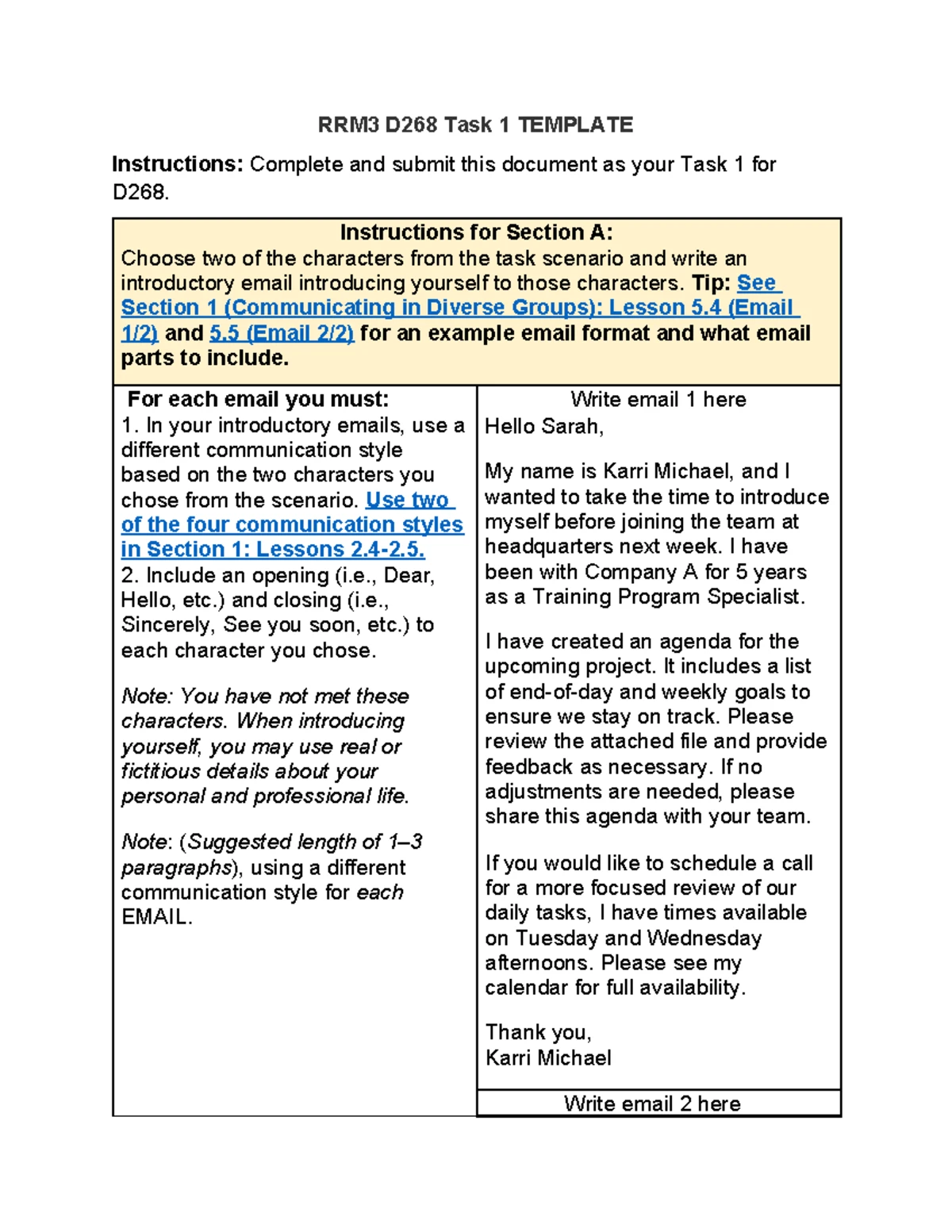RRM3 D268 Task 1: Introductory Emails to Characters - Studocu