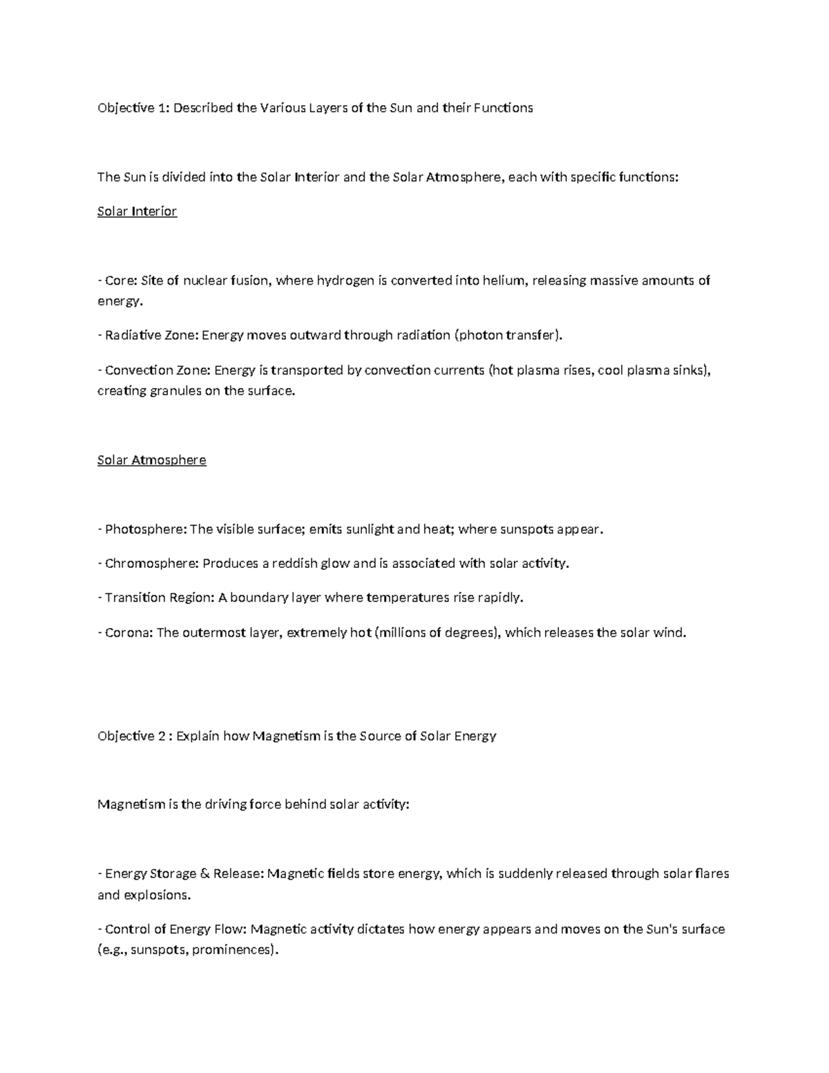 Summary of the Sun: Layers, Magnetism, and Solar Activity (ASTR 101 ...
