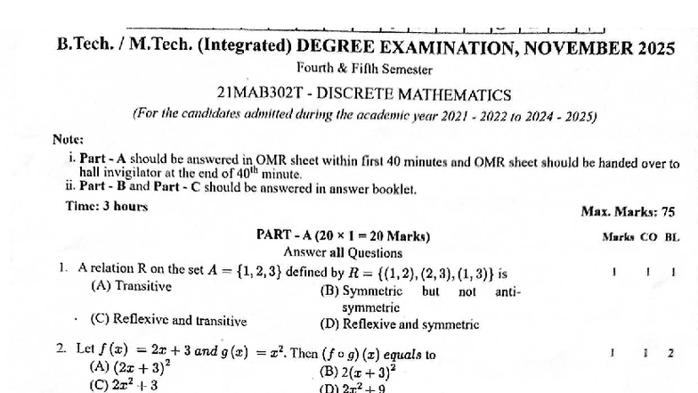 previous question paper - B. .Tech. M. (Integrated) DEGREE EXAMINATION ...
