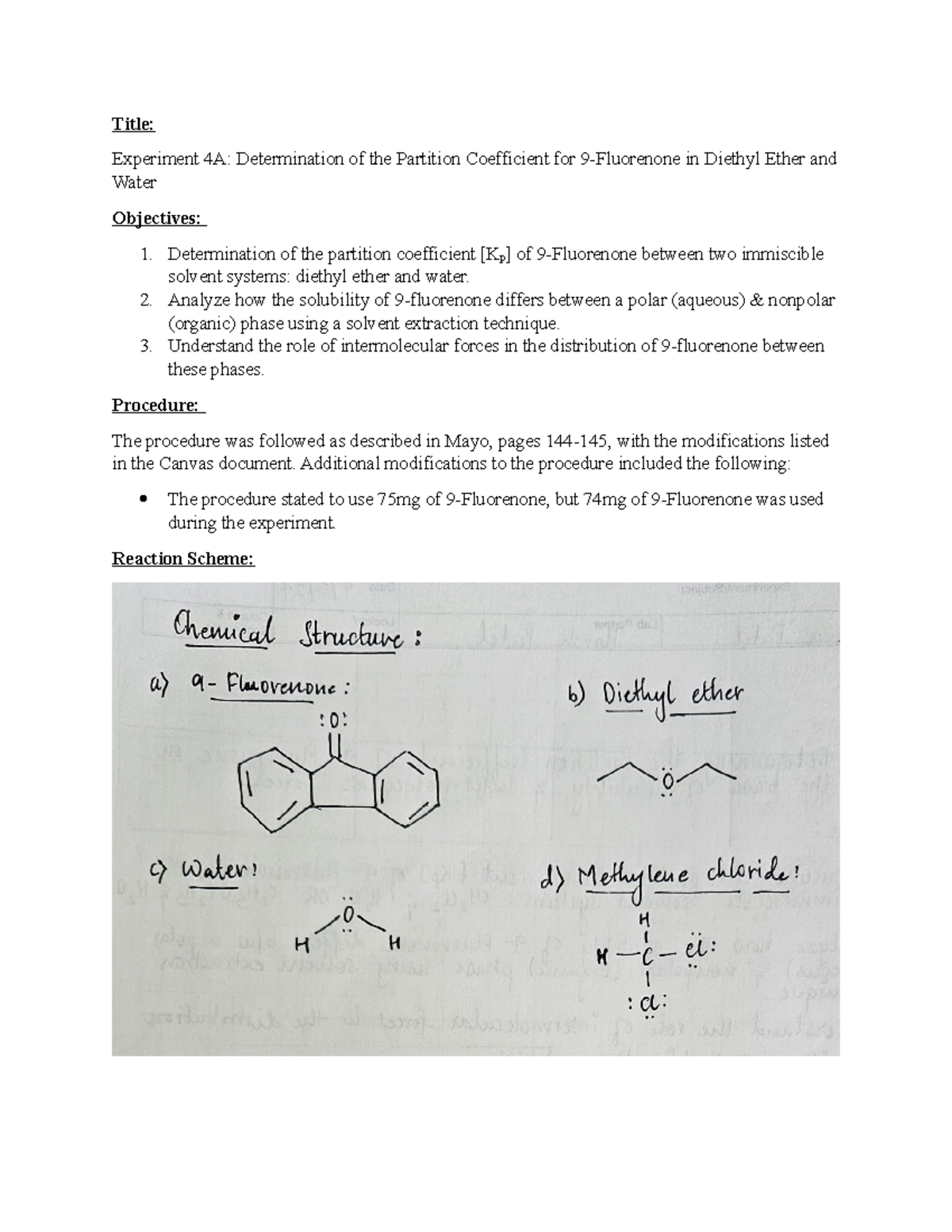 Experiment 4A: Partition Coefficient Analysis of Diethyl Ether & Water ...