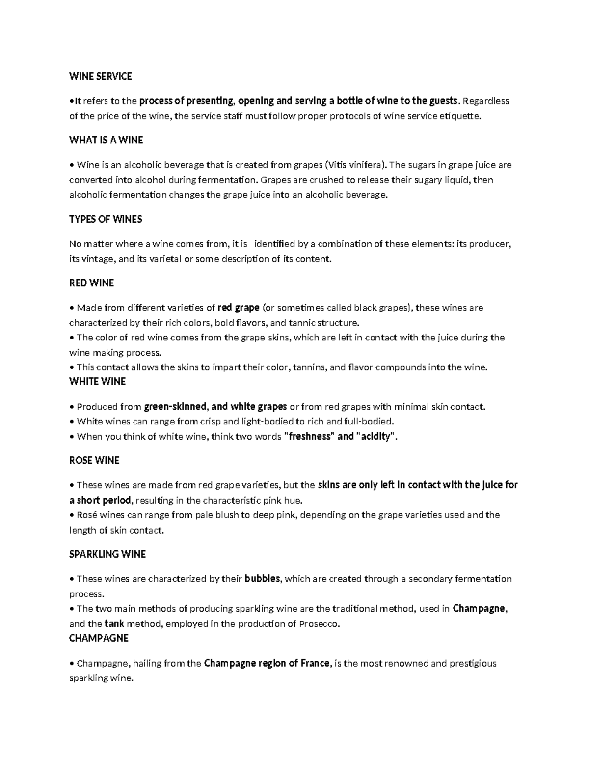 WINE Service Etiquette and Types: A Comprehensive Guide - Studocu