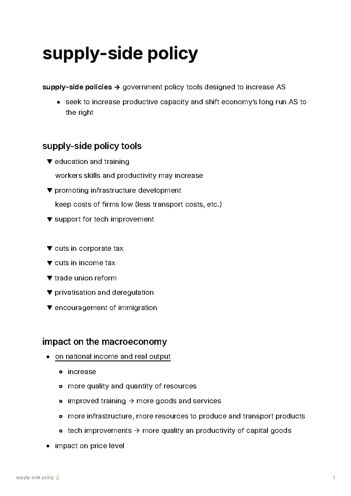 AS Economics: Supply-Side Policy Overview and Impacts - Studocu
