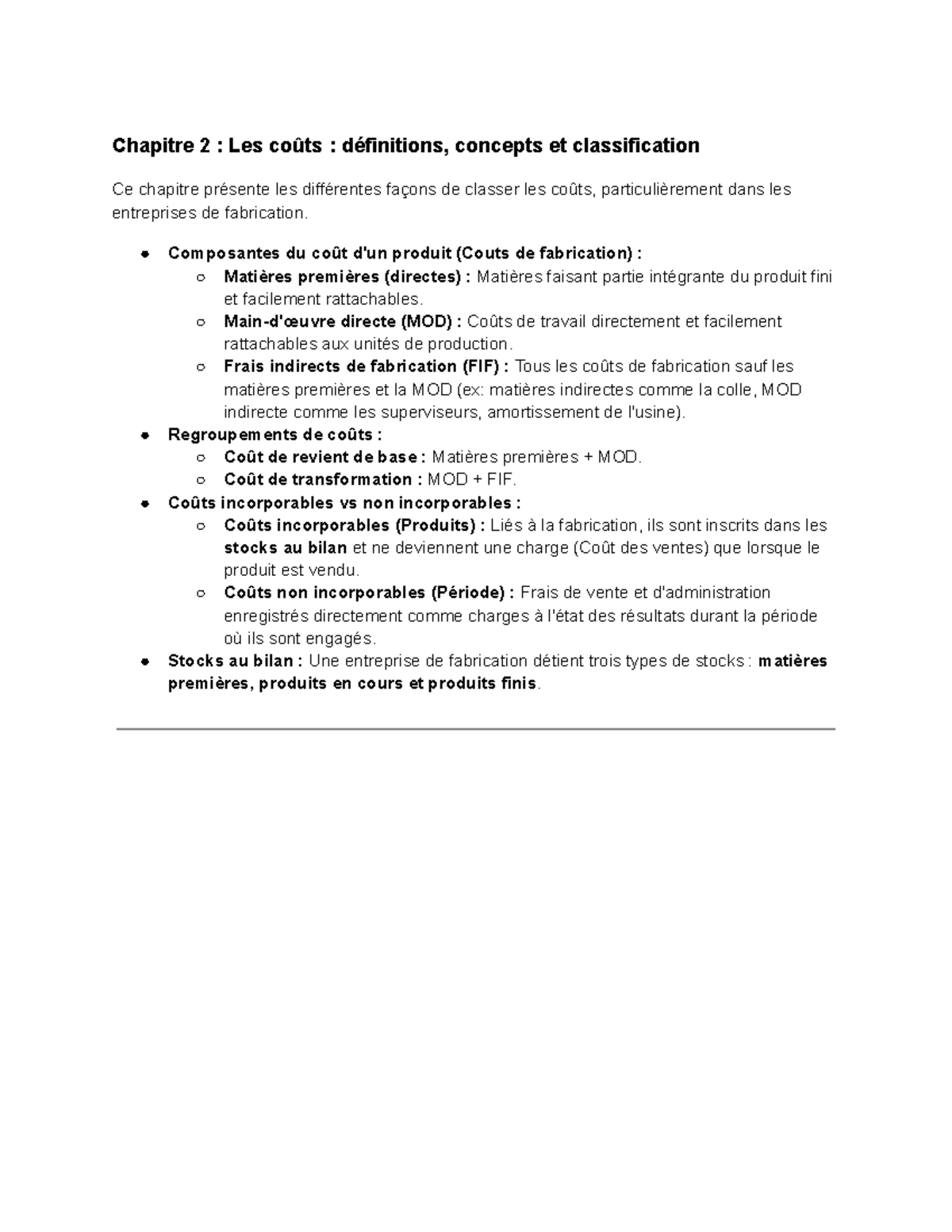 Chapitre 2 : Coûts en Entreprises de Fabrication - Concepts et ...