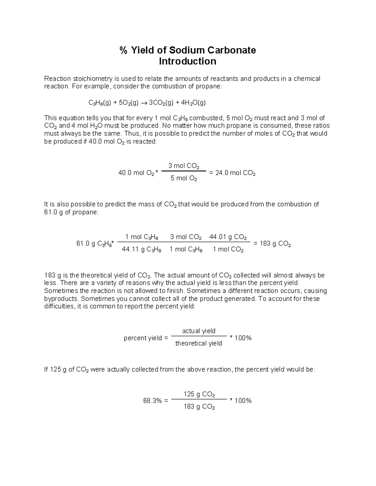 % Yield Calculation of Sodium Carbonate: A Pre/Post Lab Analysis - Studocu