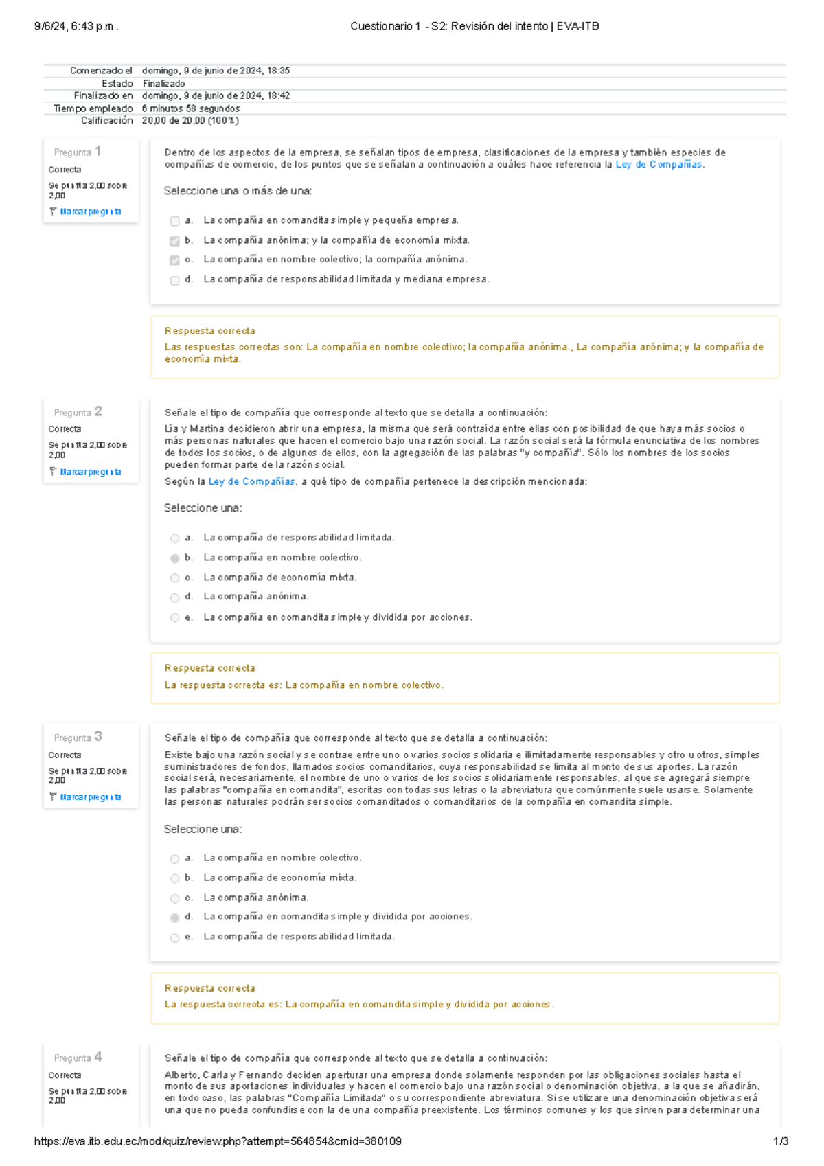 Cuestionario 1 - S2: Revisión de Intentos EVA-ITB 2024 - Studocu