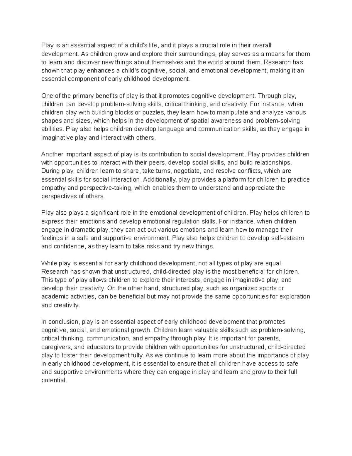 The importance of play in early childhood development - Play is an ...