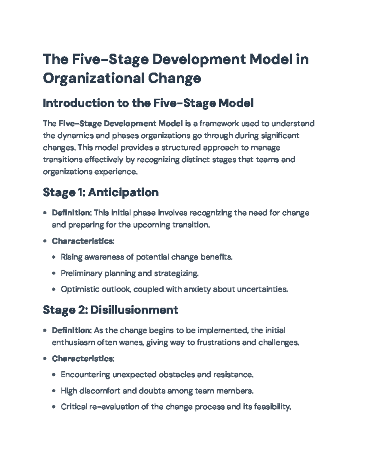 Five-Stage Development Model in Organizational Change: A Guide - The ...