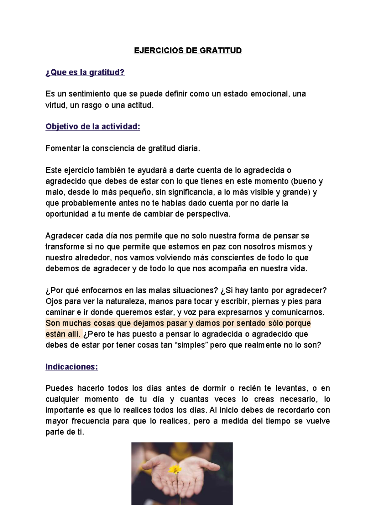 Ejercicio DE Gratitud - EJERCICIOS DE GRATITUD ¿Que es la gratitud? Es ...