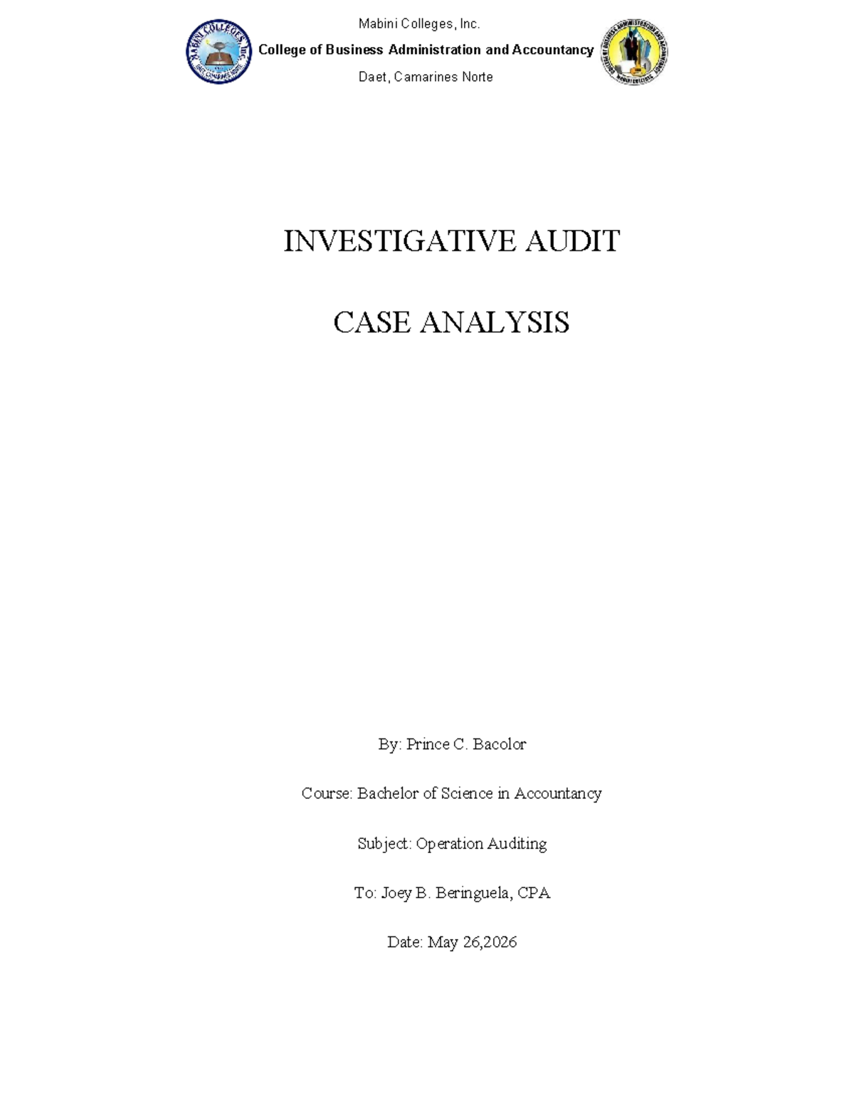Audit Case Analysis: Procurement Fraud at GBP Manufacturing (BS ...