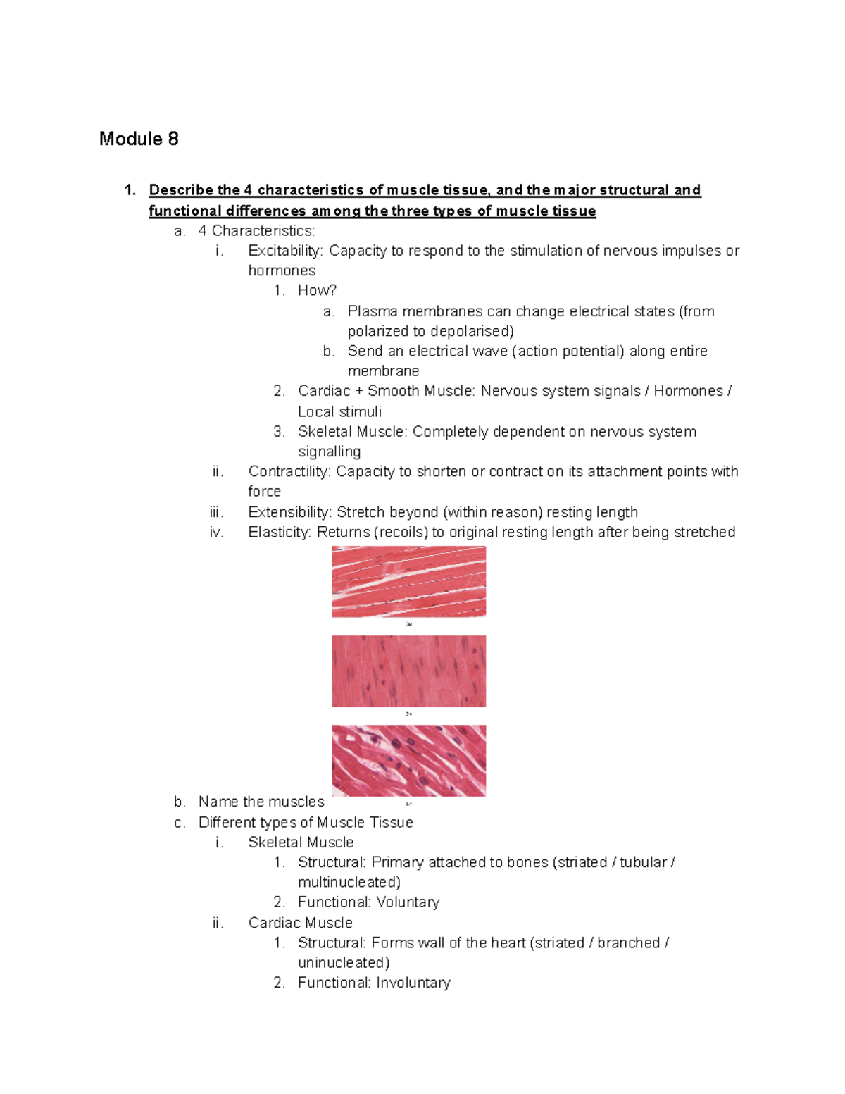 BIOL 1593 - Summary of Module 8-12 notes - Module 8 Describe the 4 ...