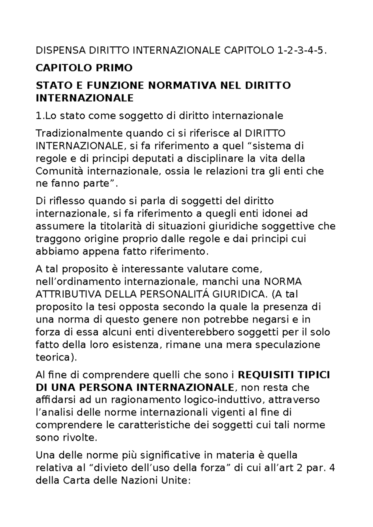 Dispensa Diritto Internazionale: Capitolo 1 - Stato e Funzione ...