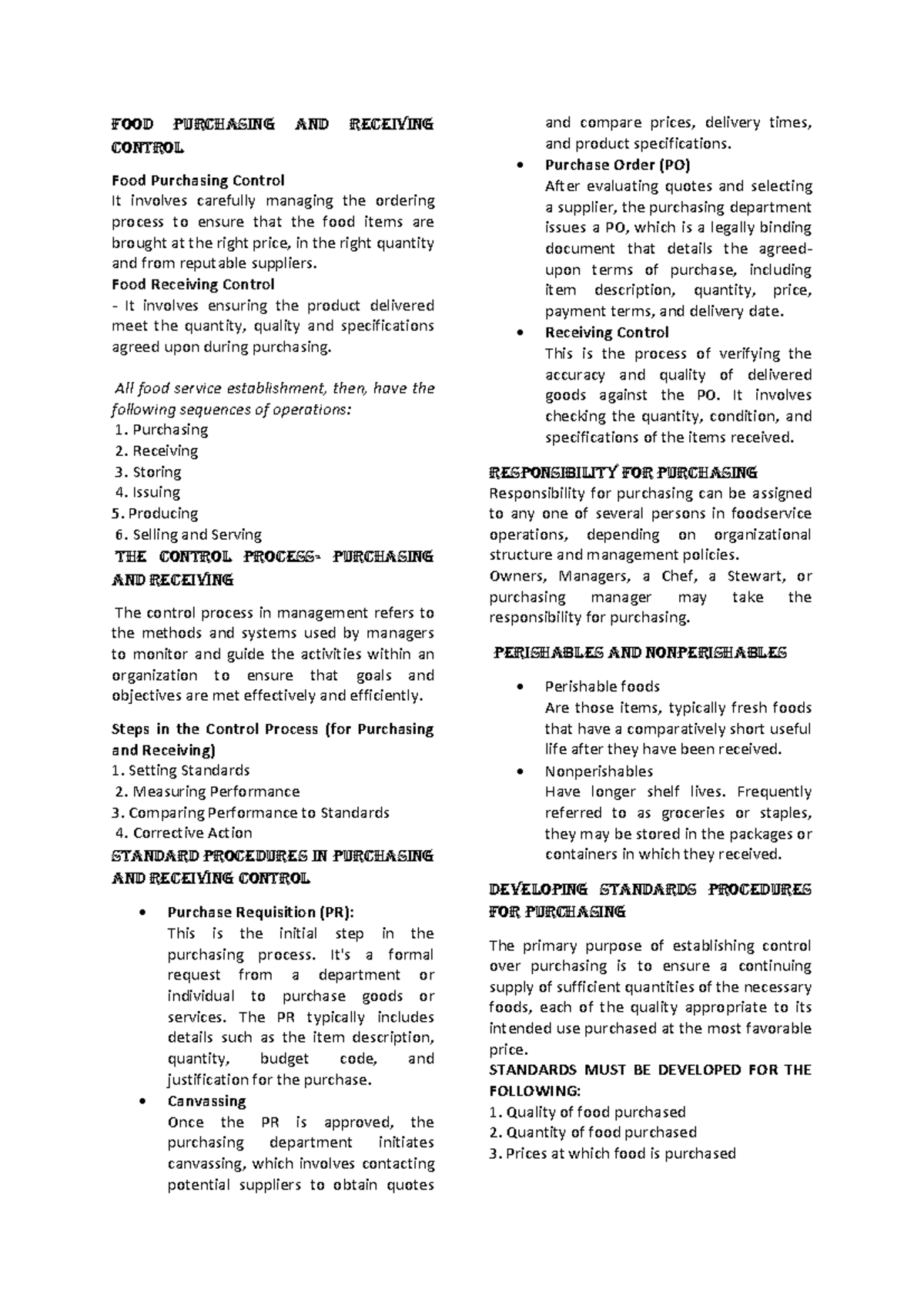 3C-FOOD- Purchasing and Receiving Control Guide - Studocu