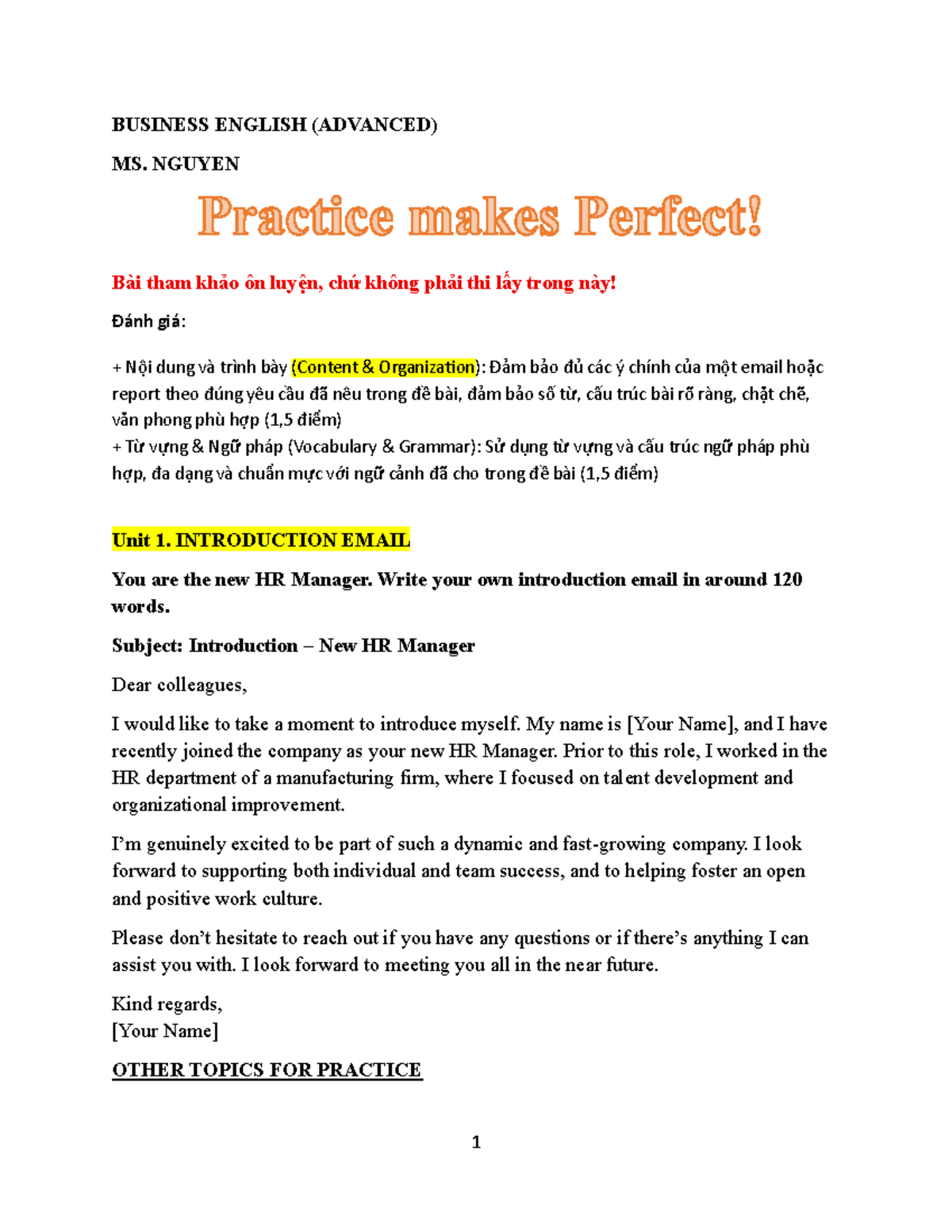 BUSINESS ENGLISH (ADVANCED) - Email Writing Practice & Report Tips ...