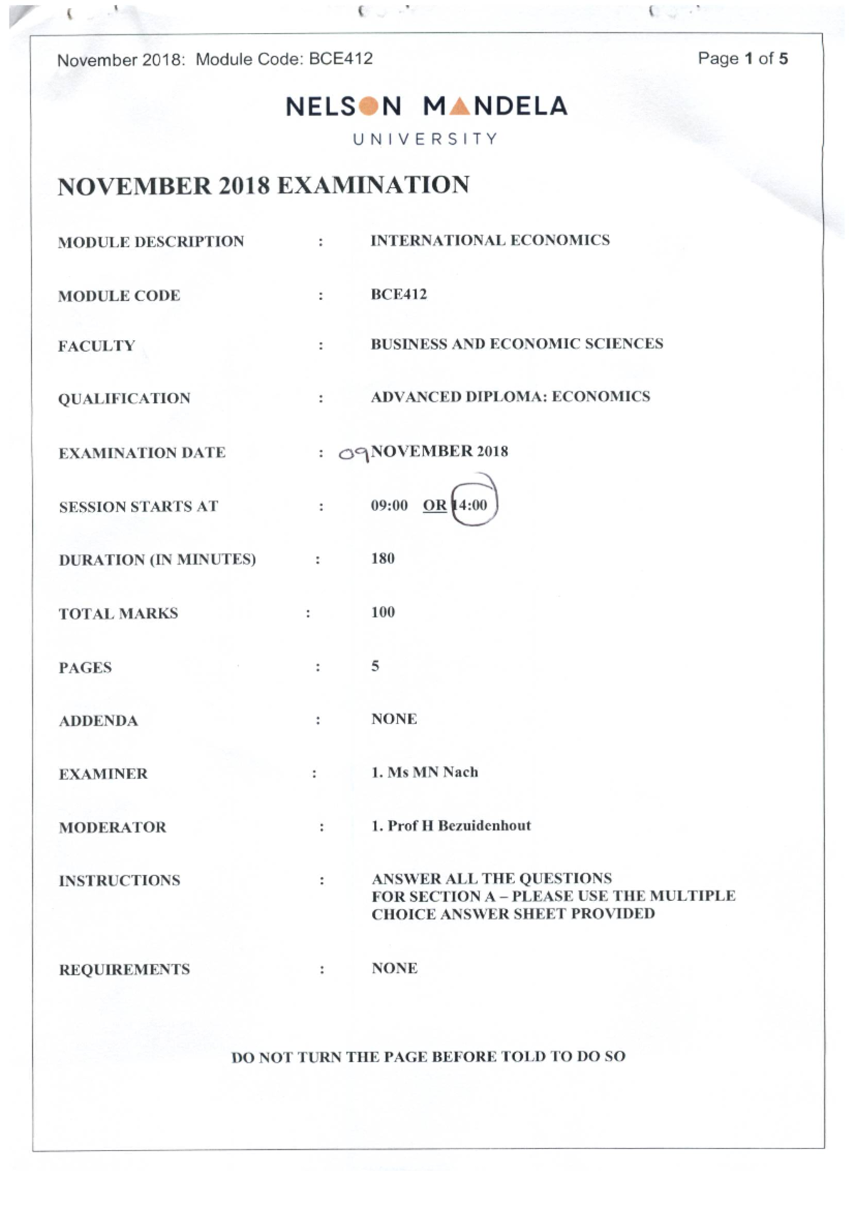 BCE 412 NOV 2018 - QUESTION P - November 2018: Module Code: BCE412 Page ...
