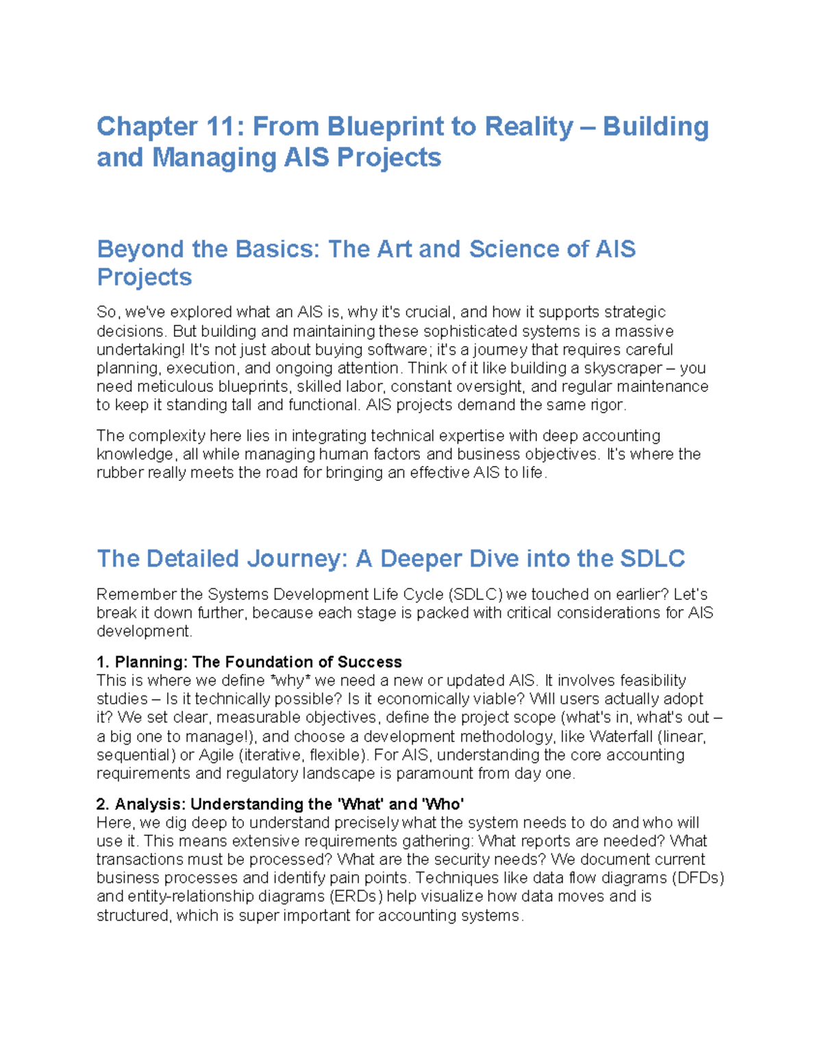 Chapter 11: Building and Managing AIS Projects (ACC 101) - Studocu