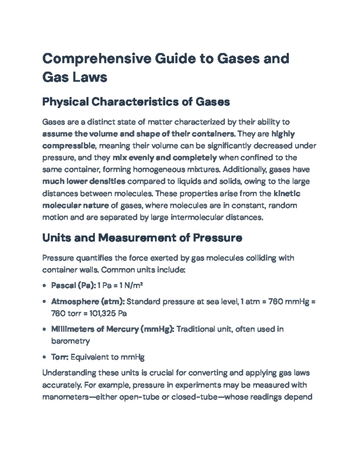 Comprehensive Guide to Gases and Gas Laws (CHEM 101) - Studocu