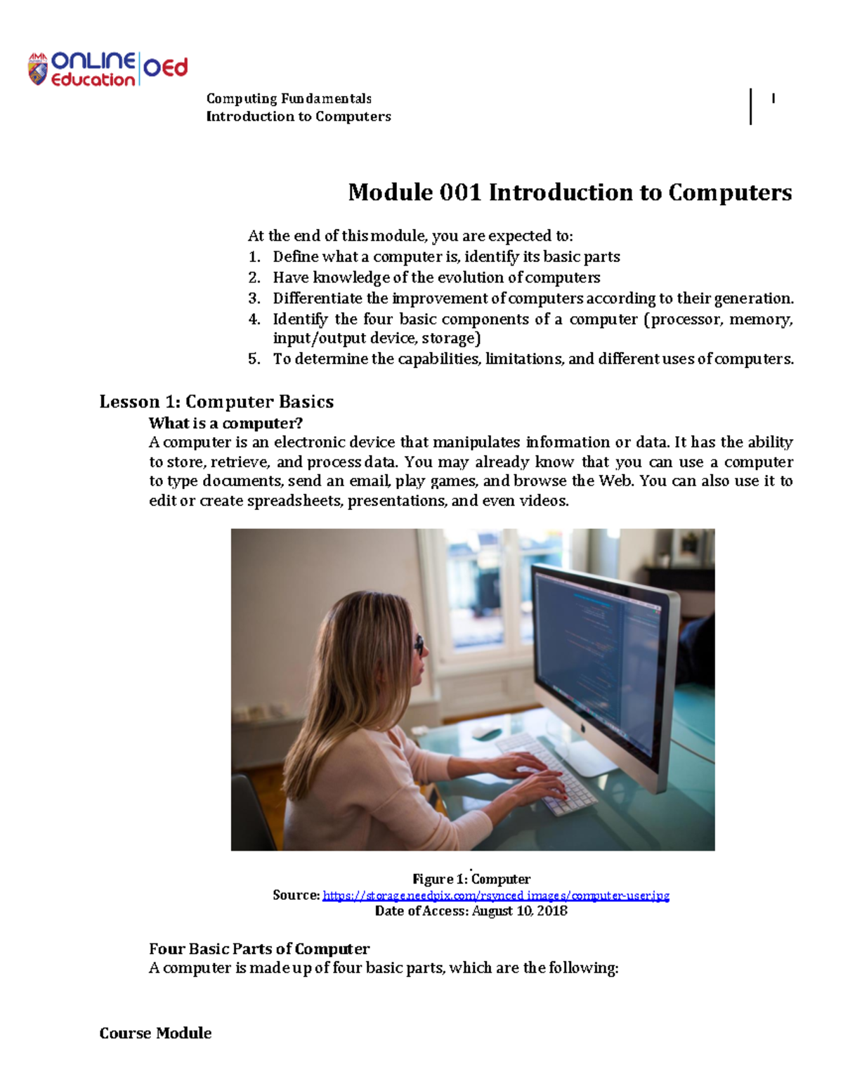 Lesson 1 Introduction to Computer - Introduction to Computers Course Module Module 001 ...