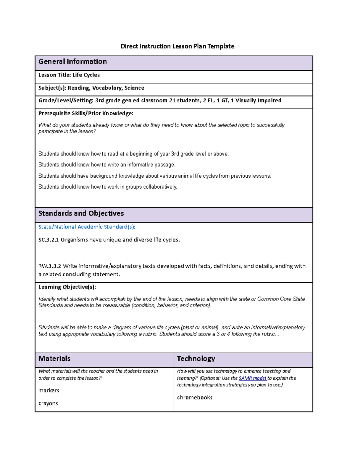 Claire Luque Task 1 - Passed - Direct Instruction Lesson Plan Template ...