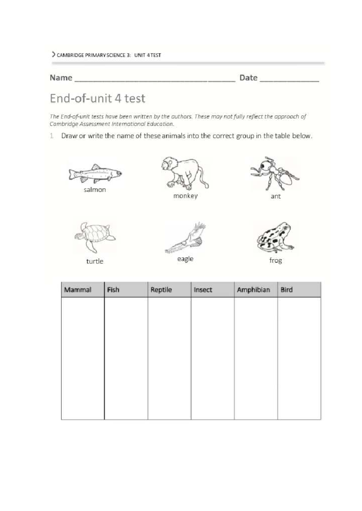 CAMBRIDGE PRIMARY SCIENCE 3: UNIT 4 END OF UNIT TEST - Studocu