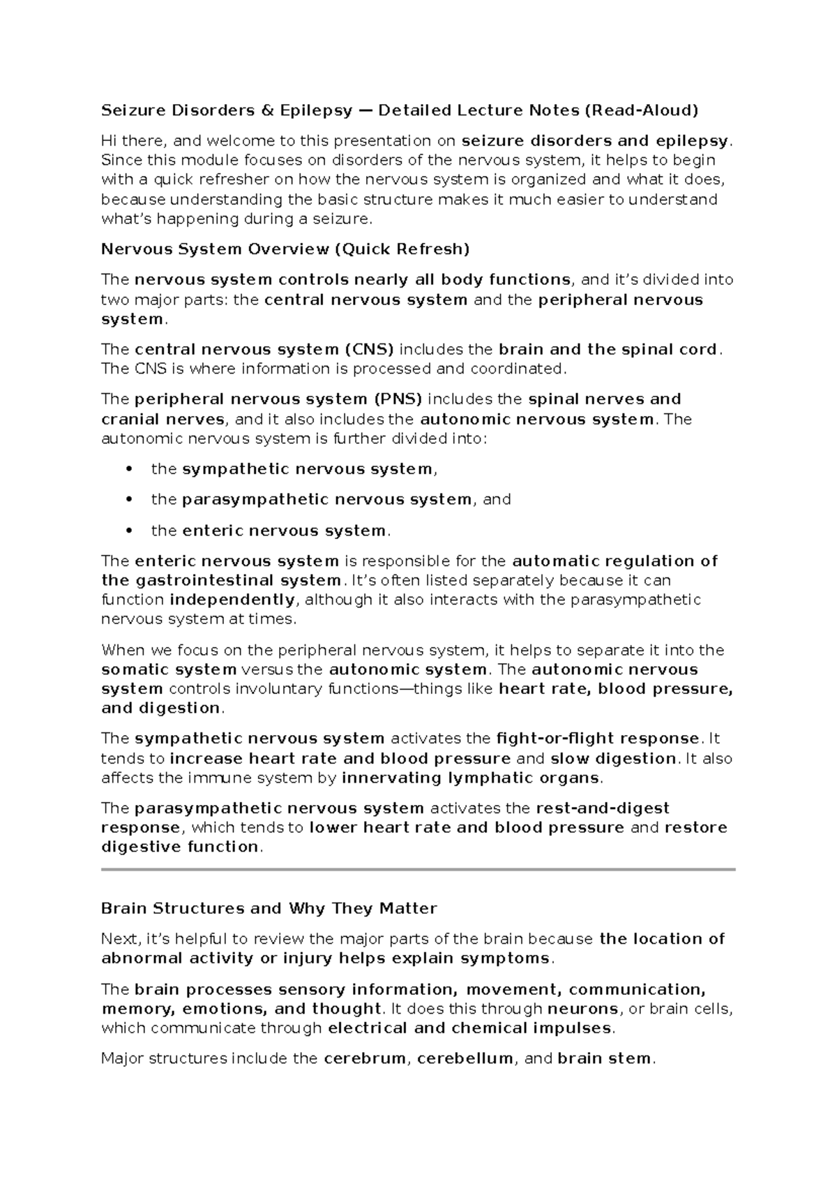 Seizure Disorders and Epilepsy: Detailed Lecture Notes (Course Code ...