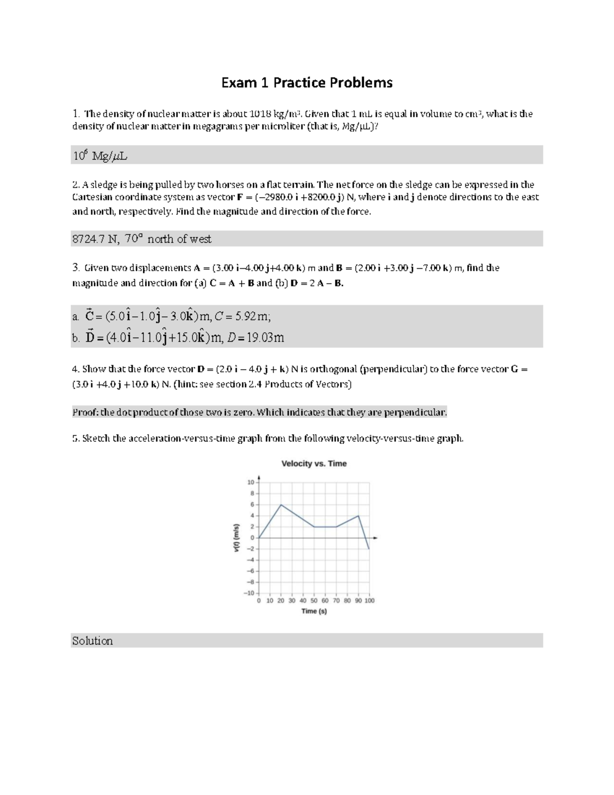 Physics 101 Exam 1 Practice Problems & Solutions - Studocu