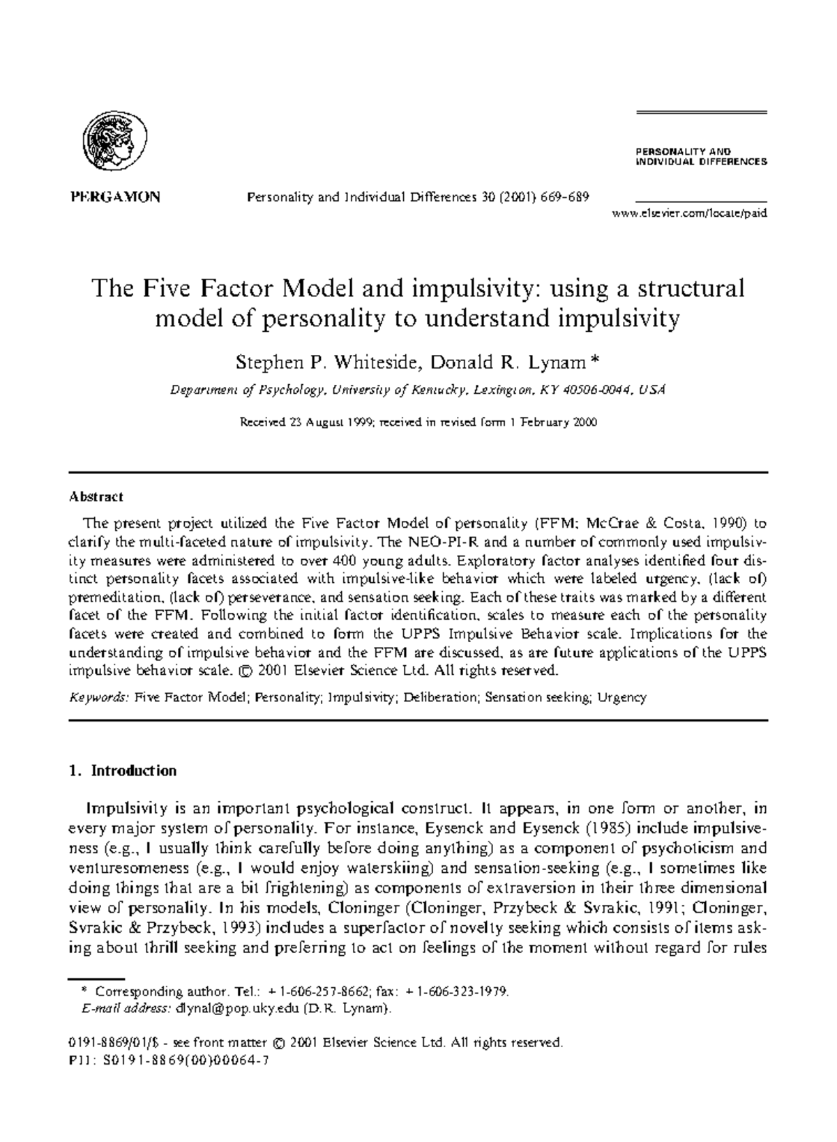 Whiteside 2001 - material de clase - The Five Factor Model and ...