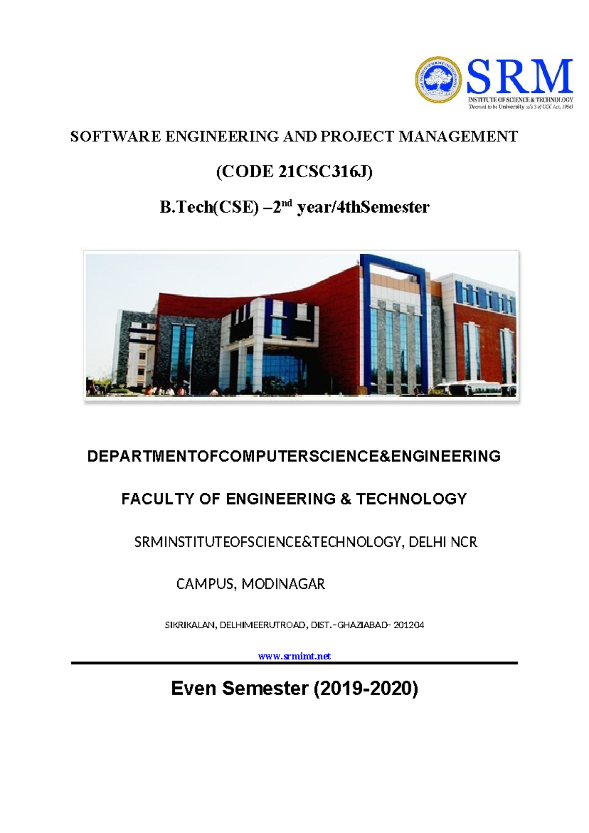 SEPM Lab Manual (21CSC316J) for B.Tech CSE - Even Semester - Studocu