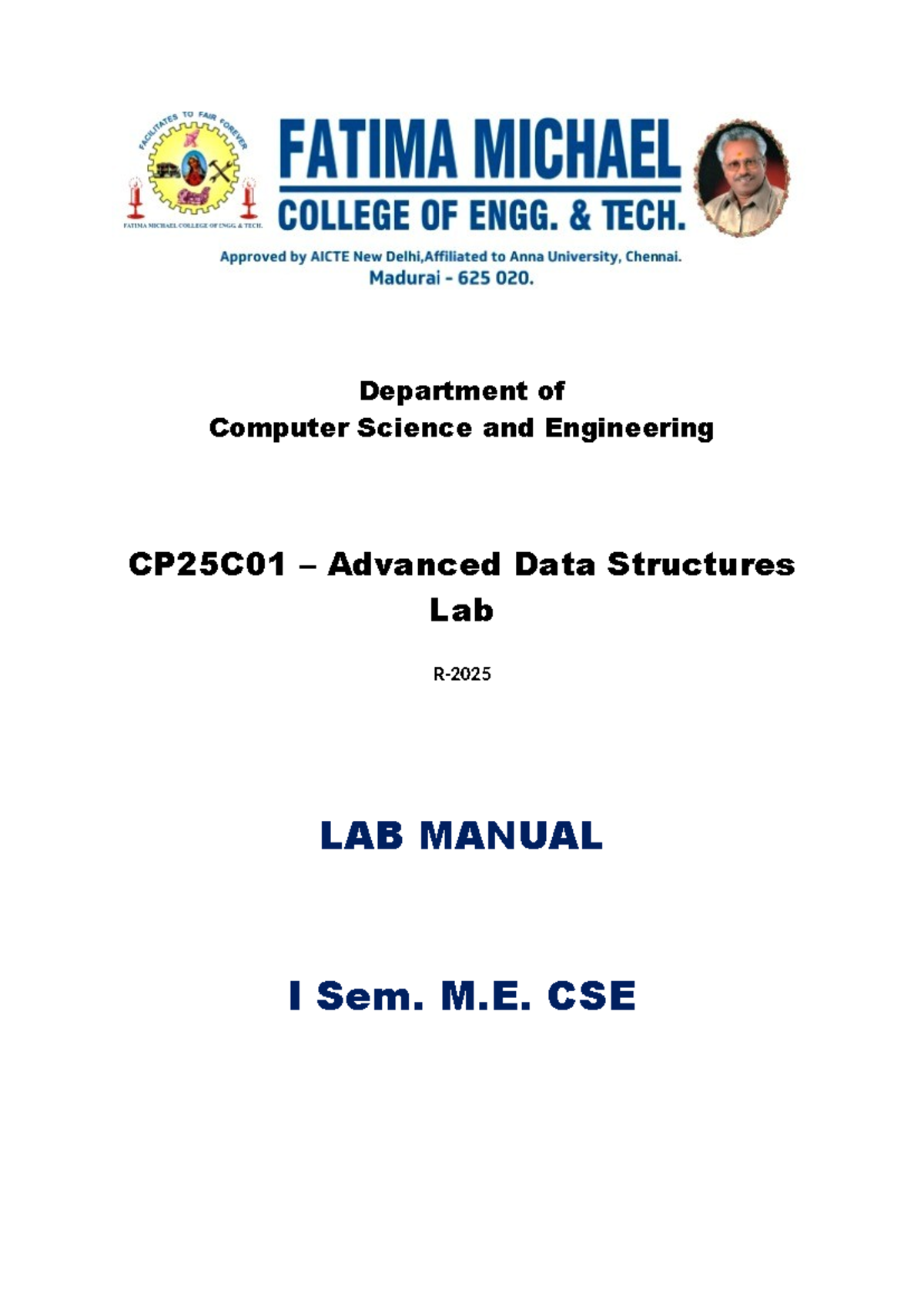 CP25C01 Advanced Data Structures Lab Manual - Experiment Notes - Studocu