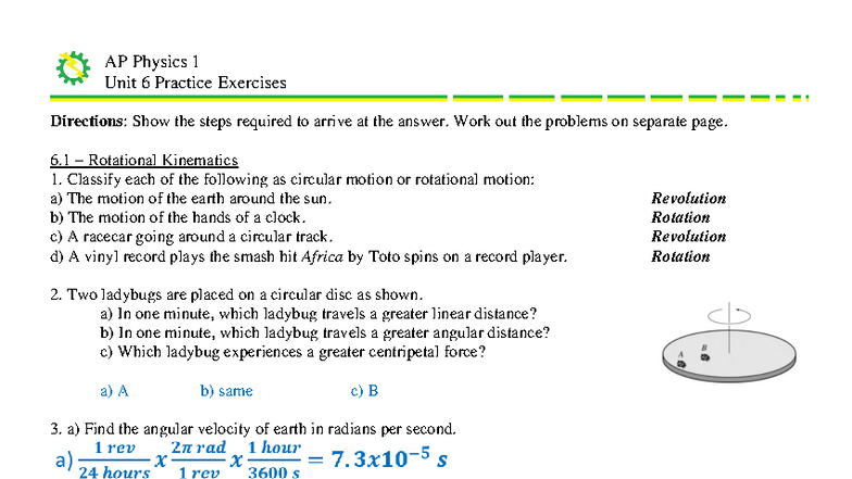 AP Physics 1 Unit 6 Practice Exercises & Solutions - Studocu