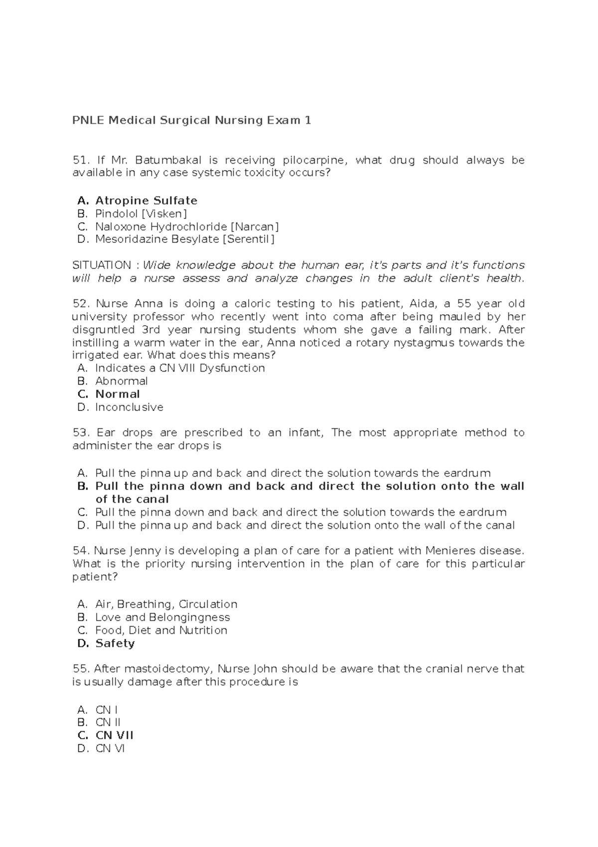 PART 3 PNLE Medical Surgical Nursing Exam 1 Study Guide - Studocu