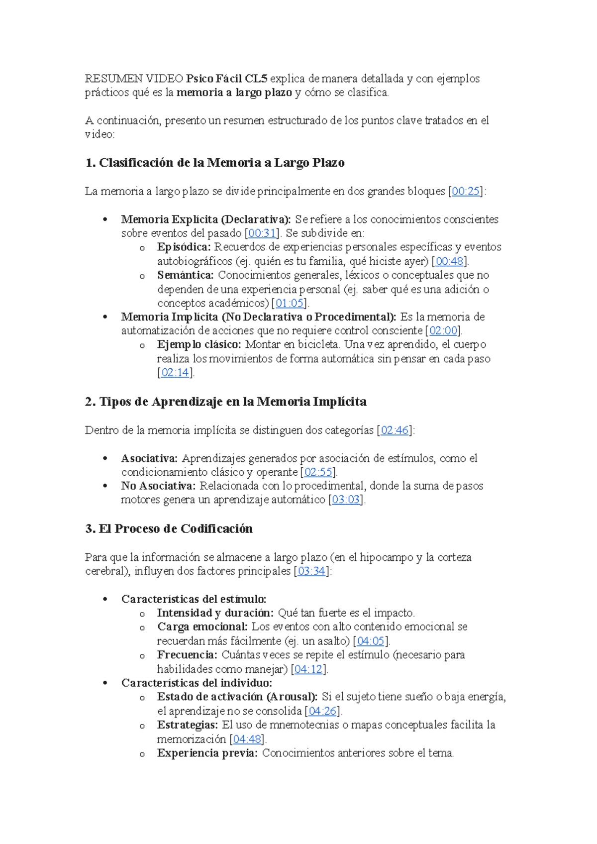 Resumen CL5: Memoria a Largo Plazo y Tipos de Aprendizaje - Studocu