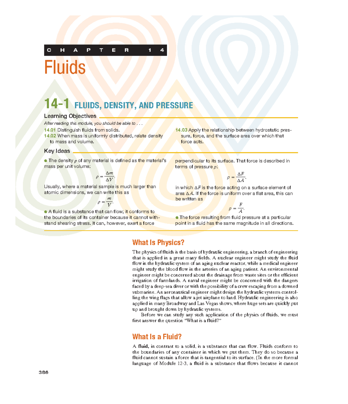 Physics ch14 - C H A P T E R 1 4 Fluids 14-1 FLUIDS, DENSITY, AND ...