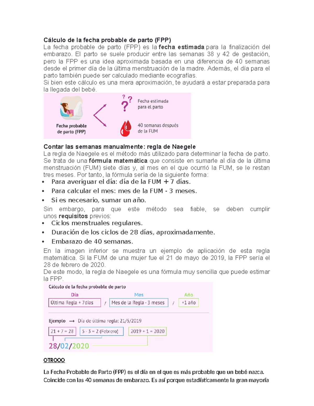 Cálculo de la Fecha Probable de Parto (FPP): Método de Naegele - Studocu