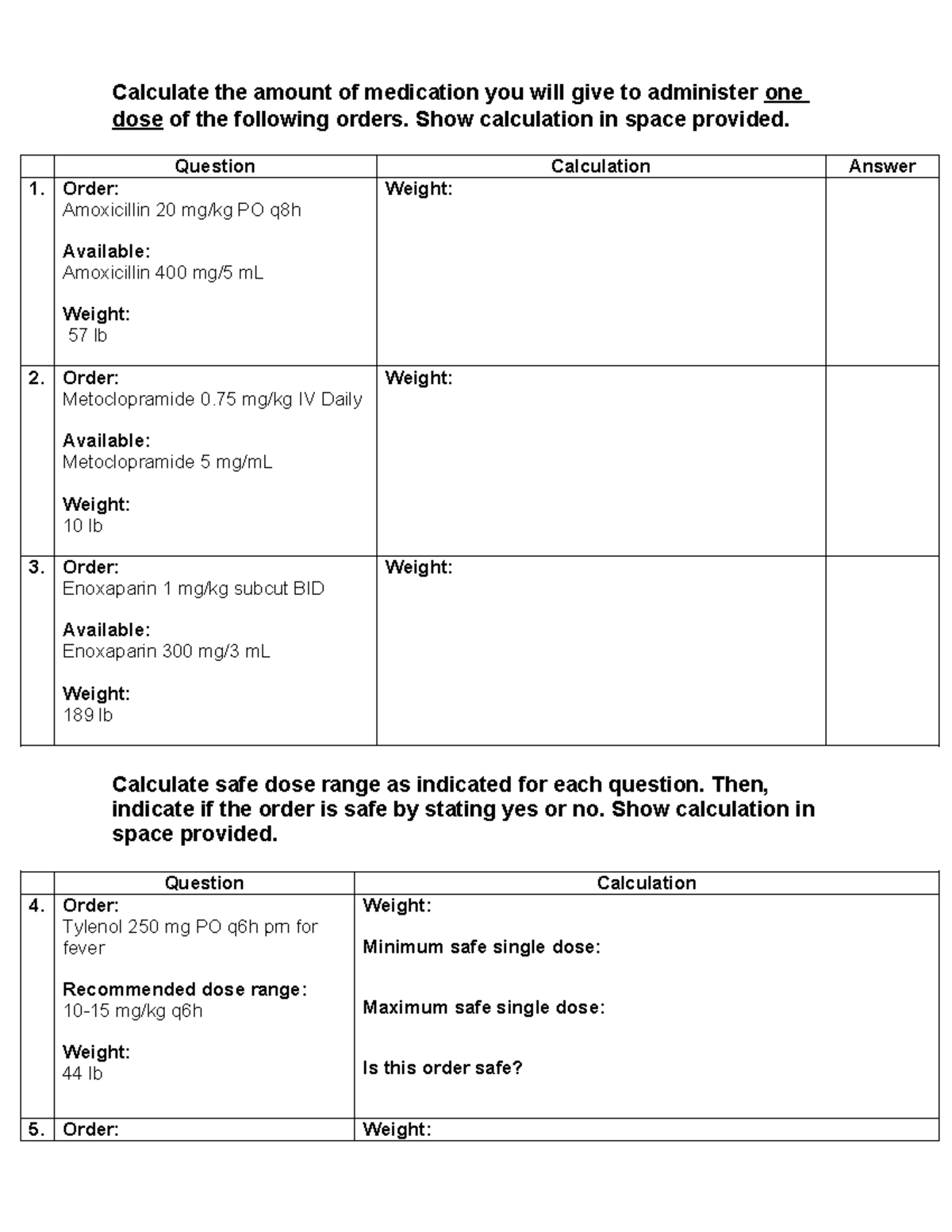 Additional Practice - Weight-Based Dose Calculation (NUR 101) - Studocu