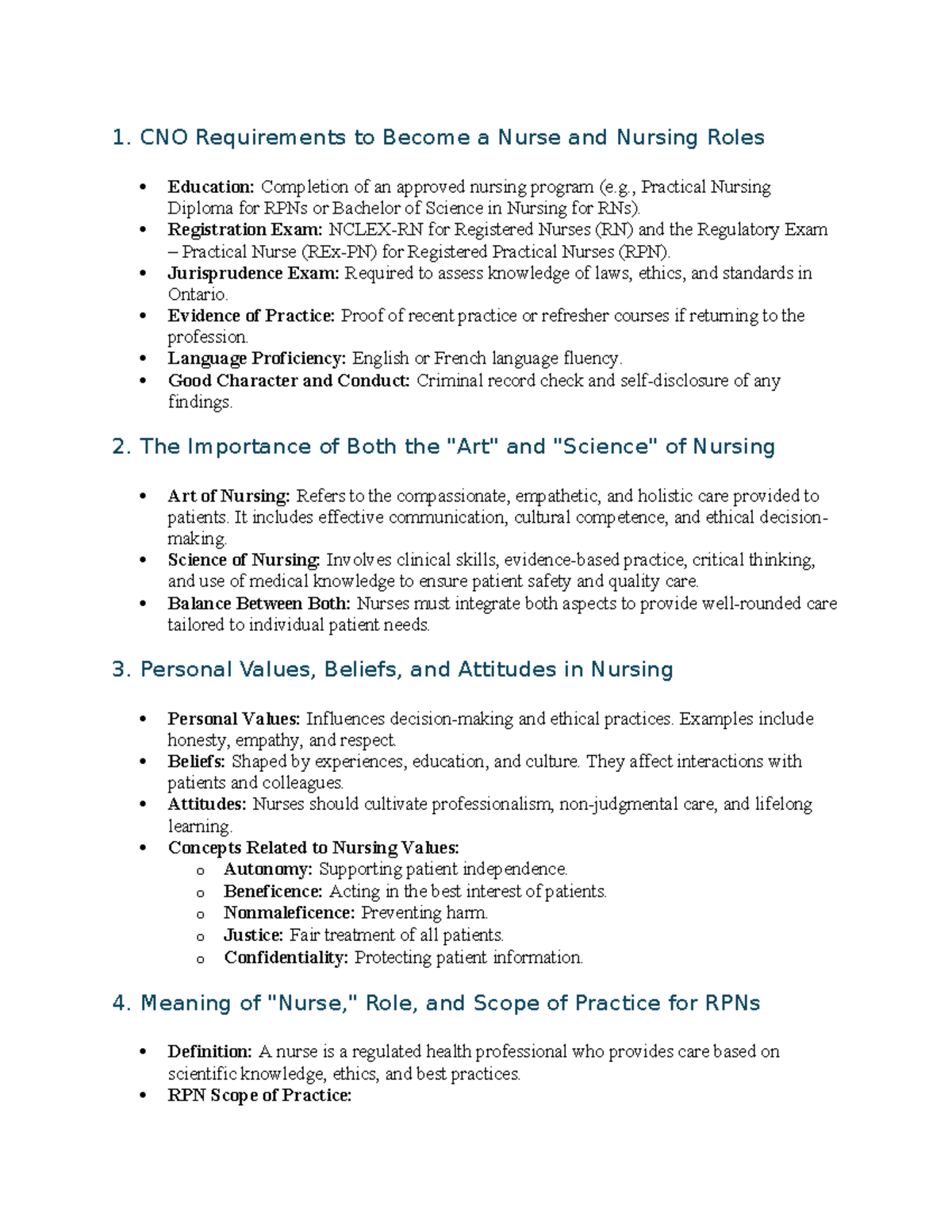 CNO PPG Study Guide: Nursing Roles, Ethics, and Communication Skills ...