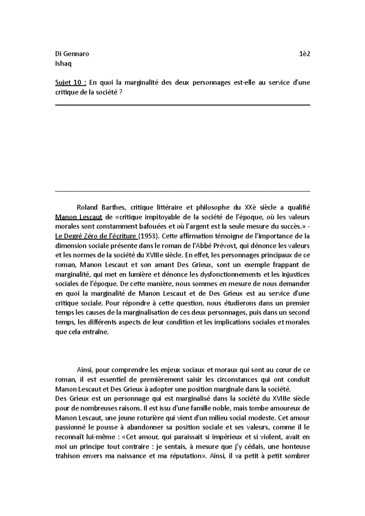 DOSSIER LECTURE Manon Lescaut - Biographie et Thèmes Principaux - Studocu